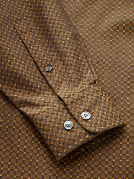 Buy Tailored Fit Ochre Cotton Checks Evening Shirt | Zodiac